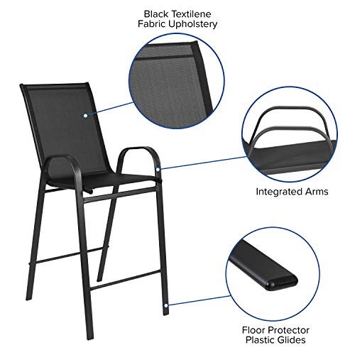 Flash Furniture 2 Pack Brazos Series Black Outdoor Barstool with Flex Comfort Material and Metal Frame