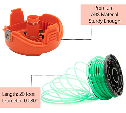 IVONNEY SF-080 Replacement Spool for Black and Decker Trimmer Spool Compatible with GH3000 LST540 LST540B GH3000R, 20-Foot 0.08-Inch Auto Feed Trimmer Line (10 Pack with 2 pcs 90583594 Caps)