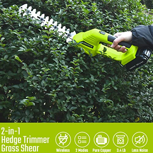 Cordless Hedge Trimmer & Battery Powered Grass Shear, Gardtech 2-in-1 Handheld Electric Branch Trimmer Grass Cutter for Garden Lawn Care - 3 Hours Running Time - 2023 Upgraded
