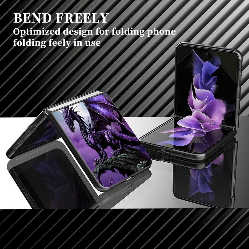 FUYOCWE for Samsung Galaxy Z Flip 5 Case,Purple Dragon Under Full Moon Pattern Cover for Women Men, Slim Fit Lightweight PU Leather Hard PC Folding Phone Case for Samsung Galaxy Z Flip 5 5G 2023