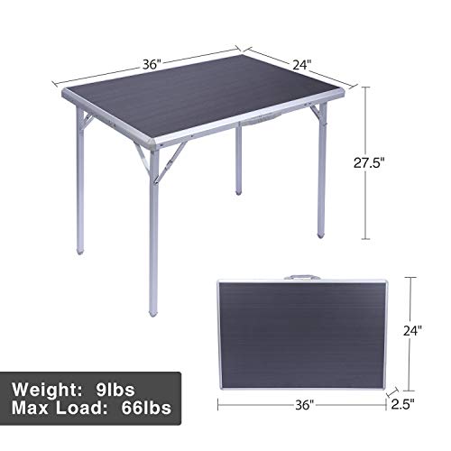 REDCAMP Aluminum Folding Table for Camping, Lightweight Portable Picnic Table with Collapsible Legs and Handle, Great for Outdoor Indoor, Gray 3ft