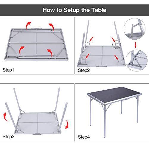 REDCAMP Aluminum Folding Table for Camping, Lightweight Portable Picnic Table with Collapsible Legs and Handle, Great for Outdoor Indoor, Gray 3ft