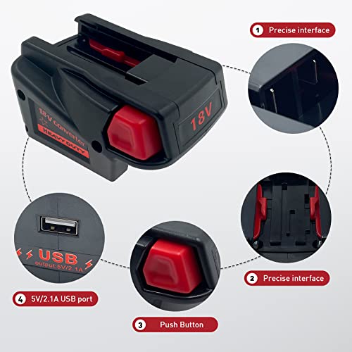 M18V18 Battery Adapter Converter for Milwaukee M18 18V Lithium-ion Battery to Milwaukee V18 18V NI-CD Battery (with USB Port)