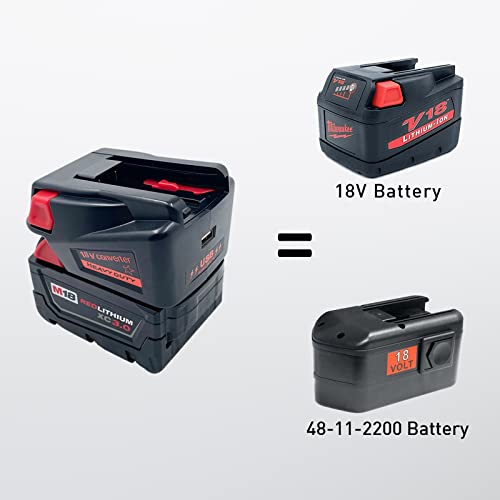 M18V18 Battery Adapter Converter for Milwaukee M18 18V Lithium-ion Battery to Milwaukee V18 18V NI-CD Battery (with USB Port)