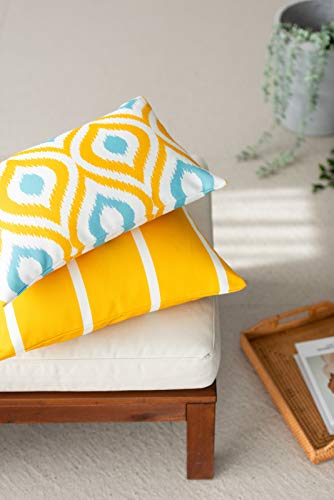 Hofdeco Patio Indoor Outdoor Pillow Cover ONLY for Backyard, Couch, Sofa, Yellow Wide Striped, 20" x20β, Set of 2