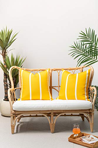 Hofdeco Patio Indoor Outdoor Pillow Cover ONLY for Backyard, Couch, Sofa, Yellow Wide Striped, 20" x20β, Set of 2