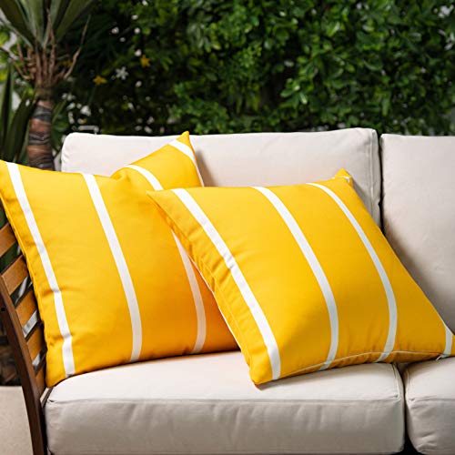 Hofdeco Patio Indoor Outdoor Pillow Cover ONLY for Backyard, Couch, Sofa, Yellow Wide Striped, 20" x20β, Set of 2