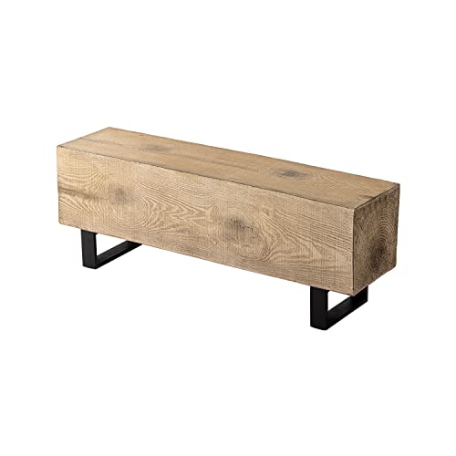 COSIEST Patio Log Bench, Rectangular MgO Garden Bench, 48.4 x 11.8β Outdoor Bench, Rustic Bench for Yard or Lawn(Light Oak)