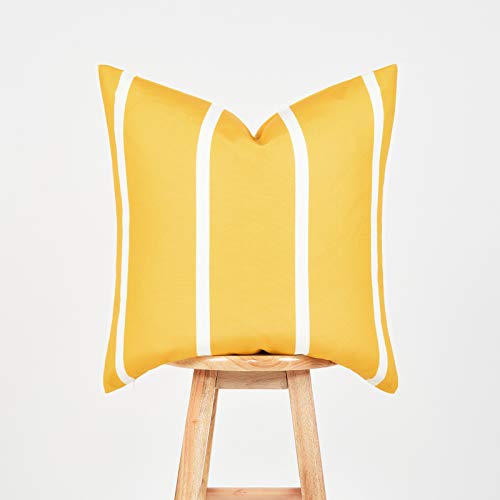 Hofdeco Patio Indoor Outdoor Pillow Cover ONLY for Backyard, Couch, Sofa, Yellow Wide Striped, 20" x20β, Set of 2