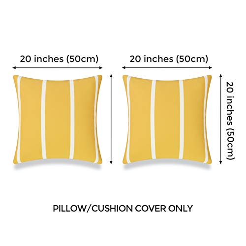 Hofdeco Patio Indoor Outdoor Pillow Cover ONLY for Backyard, Couch, Sofa, Yellow Wide Striped, 20" x20β, Set of 2