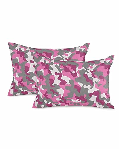 DuoPhi Pillow Covers Set of 2 Military Camouflage Camo Throw Pillow Covers Pink Farmhouse Style Pillowcase Cushion Cover for Sofa Couch Bed 12x20 Inch Lumbar Throw Pillow Cover