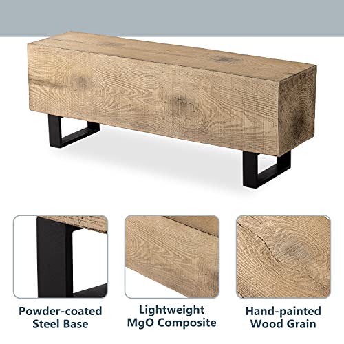COSIEST Patio Log Bench, Rectangular MgO Garden Bench, 48.4 x 11.8β Outdoor Bench, Rustic Bench for Yard or Lawn(Light Oak)