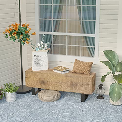 COSIEST Patio Log Bench, Rectangular MgO Garden Bench, 48.4 x 11.8β Outdoor Bench, Rustic Bench for Yard or Lawn(Light Oak)