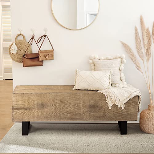 COSIEST Patio Log Bench, Rectangular MgO Garden Bench, 48.4 x 11.8β Outdoor Bench, Rustic Bench for Yard or Lawn(Light Oak)