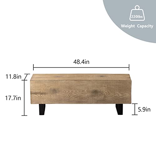 COSIEST Patio Log Bench, Rectangular MgO Garden Bench, 48.4 x 11.8β Outdoor Bench, Rustic Bench for Yard or Lawn(Light Oak)