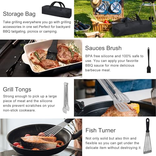 CEWOR 19pcs Flat Top Grill Accessories, Griddle Accessories Kit for Blackstone and Camp Chef, Professional Grilling Accessories, Grill Spatula Set with Enlarged Spatulas, Basting Cover for BBQ