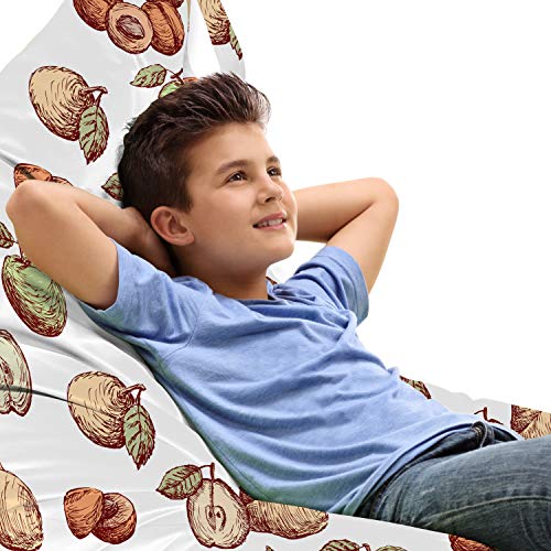 Ambesonne Sketch Lounger Chair Bag, Illustration of Fruits Drawn by Hand Peaches Apples Organic Healthy Food, High Capacity Storage with Handle Container, Lounger Size, Cinnamon and Peach