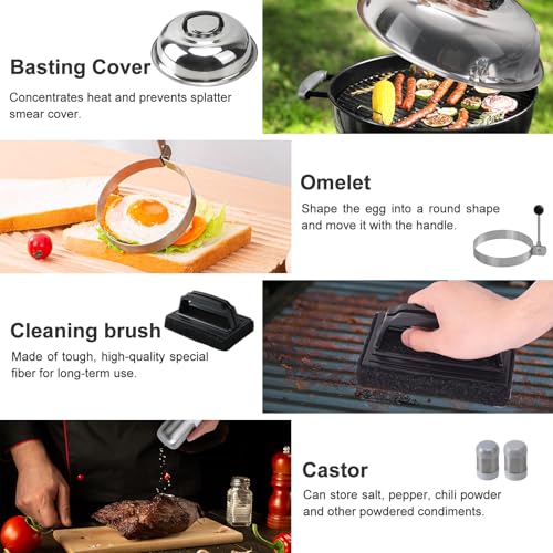 CEWOR 19pcs Flat Top Grill Accessories, Griddle Accessories Kit for Blackstone and Camp Chef, Professional Grilling Accessories, Grill Spatula Set with Enlarged Spatulas, Basting Cover for BBQ