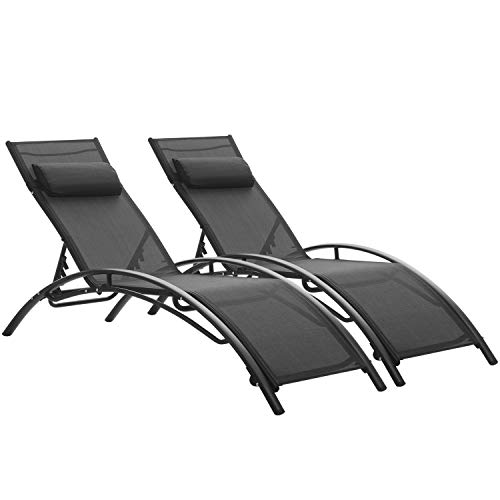 Patio Lounge Chairs Outdoor Pool Chaise Lounges Adjustable for All Weather for Beach Backyard(2-Pack Black
