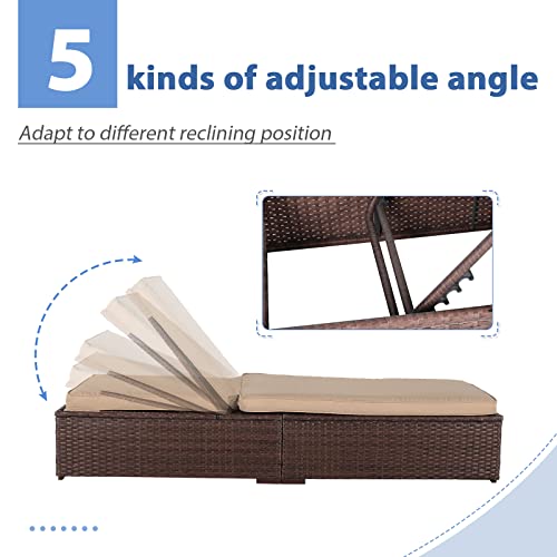 JOIVI Outdoor Chaise Lounge Chair, 3 Piece Patio Pool Lounge Chairs with Coffee Table & Covers for Outside, Rattan Reclining Chaise Lounger with Adjustable Backrest and Removable Beige Cushion