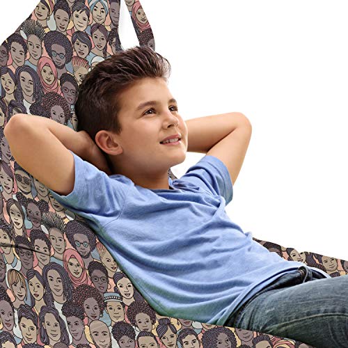 Ambesonne Urban Lounger Chair Bag, Crowd of Diverse Human Portraits or Faces City Life Theme Cartoon Style Illustration, High Capacity Storage with Handle Container, Lounger Size, Multicolor