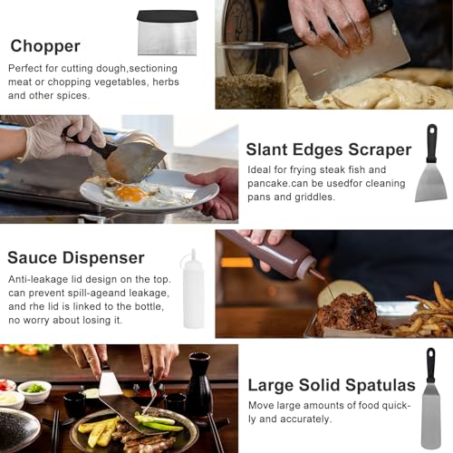CEWOR 19pcs Flat Top Grill Accessories, Griddle Accessories Kit for Blackstone and Camp Chef, Professional Grilling Accessories, Grill Spatula Set with Enlarged Spatulas, Basting Cover for BBQ