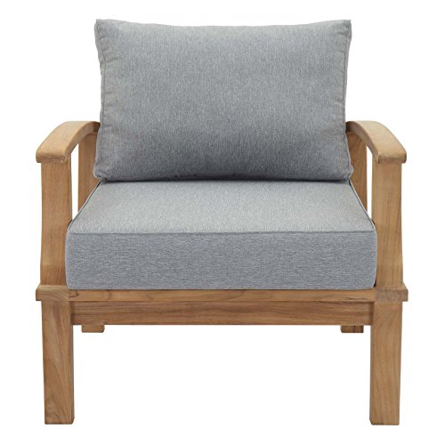 Modway EEI-1143-NAT-GRY-SET Marina Premium Grade A Teak Wood Outdoor Patio Armchair, Natural Gray