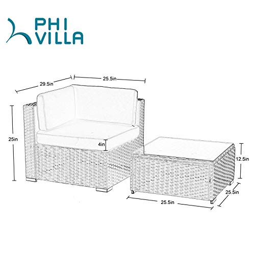 PHI VILLA Outdoor Sectional Furniture Clearance 2 Piece Patio Sofa Set Low-Back Rattan Wicker Additional Seat, Navy Blue