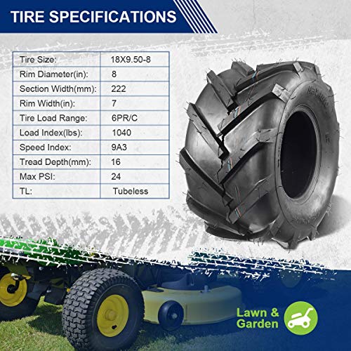 MaxAuto 2 Pcs 18X9.50-8 Lawn Mower Tractor Tires 18X9.50X8 Very Wide 6 Ply Rated P328