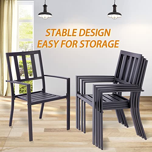 VOYSIGN Outdoor Stackable Dining Chairs with Armrest, Metal Patio Chairs Support 300lbs (Black Vertical-2pk)