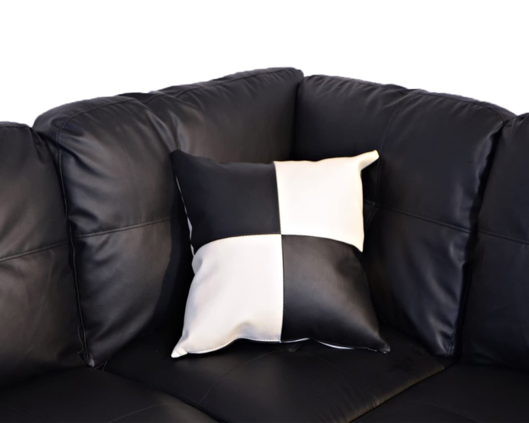 ERYE L-Shaped Corner 5 Seaters Sectional Sofa Chaise & Storage Ottoman,Modern Faux Leather Sectional&Sofa Couch with 2 Pillows for Home Office Apartment Living Room Furniture Sets, Black PU Left