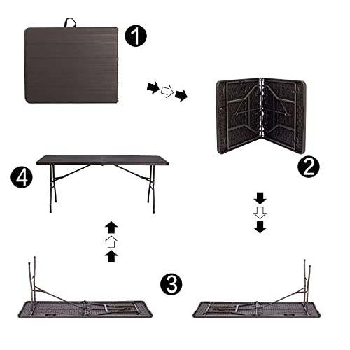 Lakhow 180 6-Foot Brown Wood Grain Folding Table Indoor and Outdoor Picnic, Barbecue, Party, Portable Folding Table with Handle, 6ft