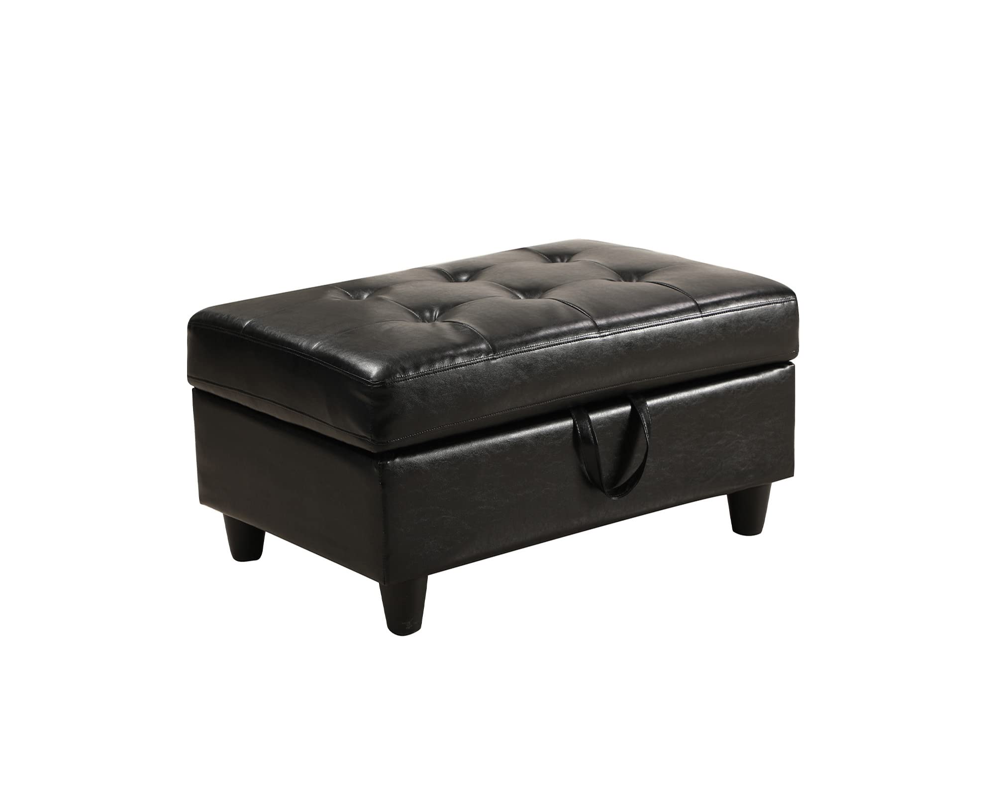 ERYE L-Shaped Corner 5 Seaters Sectional Sofa Chaise & Storage Ottoman,Modern Faux Leather Sectional&Sofa Couch with 2 Pillows for Home Office Apartment Living Room Furniture Sets, Black PU Left