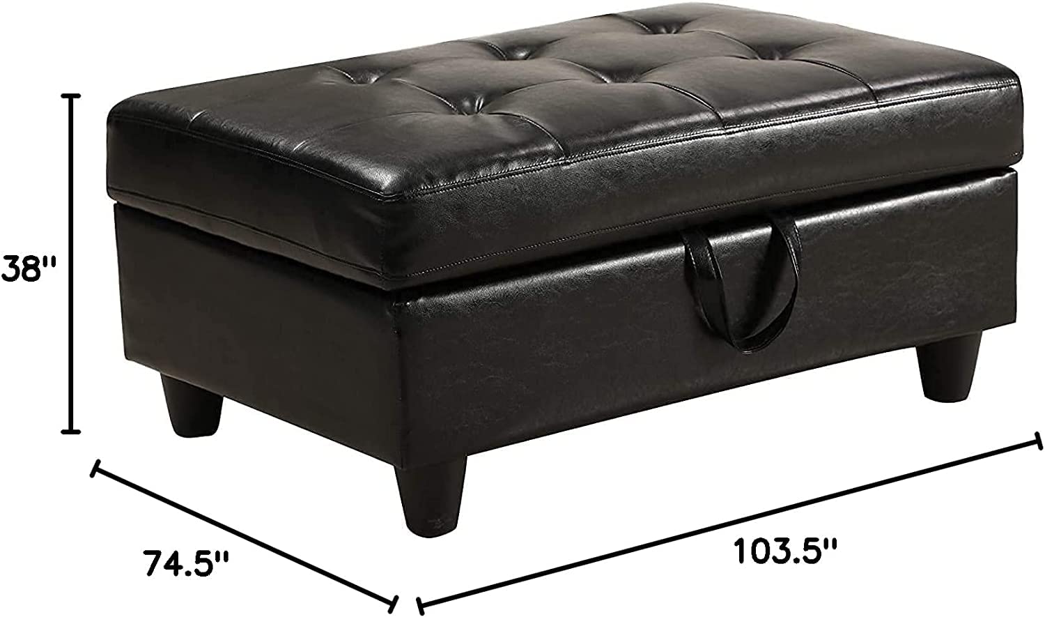 ERYE L-Shaped Corner 5 Seaters Sectional Sofa Chaise & Storage Ottoman,Modern Faux Leather Sectional&Sofa Couch with 2 Pillows for Home Office Apartment Living Room Furniture Sets, Black PU Left