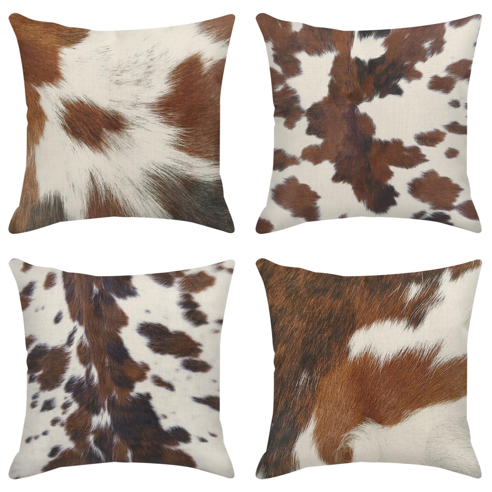 Sanwarm Throw Pillow Covers Home Decor Set of 4 Cow Animal Retro Farm Camouflage Cow Animal Pillow Cases Decorative 18 x 18 Inches Outdoor Cushion Couch Sofa Pillowcases