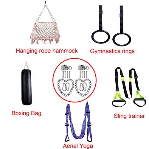 Hammock Hanger Chain Carabiners Kit - Heavy Duty Porch Swing Hanging Hooks 1000lbs Capacity 360° Swivel for Egg Chair, Yoga, Punching Bags, Gym(2 Sets)