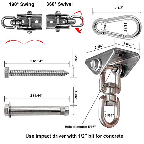 Hammock Hanger Chain Carabiners Kit - Heavy Duty Porch Swing Hanging Hooks 1000lbs Capacity 360° Swivel for Egg Chair, Yoga, Punching Bags, Gym(2 Sets)