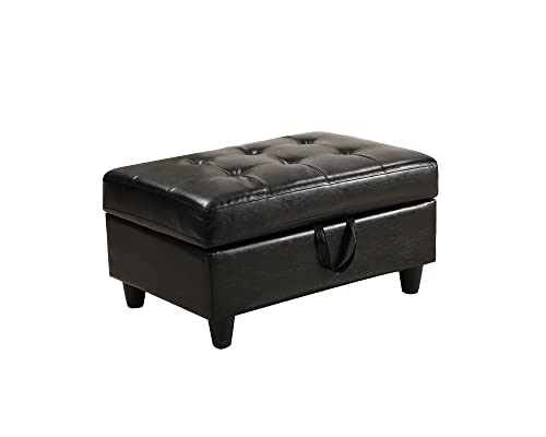 ERYE L-Shaped Corner 5 Seaters Sectional Sofa Chaise & Storage Ottoman,Modern Faux Leather Sectional&Sofa Couch with 2 Pillows for Home Office Apartment Living Room Furniture Sets, Black PU Left