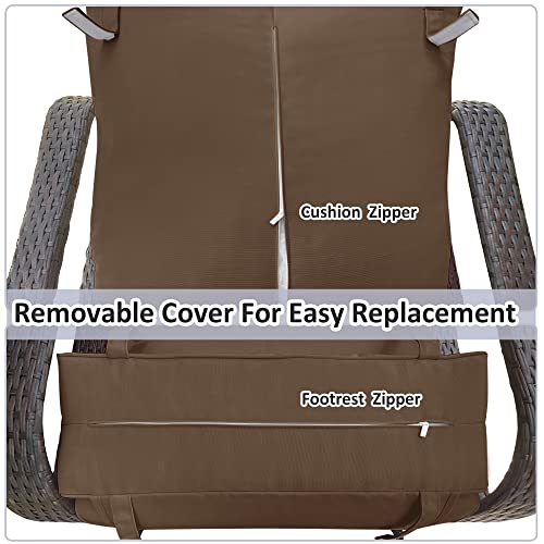 BABYLON Outdoor Wicker Recliner, Patio Recliner Adjustable Chair with 5.11" Cushions and Ottoman, UV/Rust/Weather Resistant/Aluminum Frame/Hand Woven, Brown Color