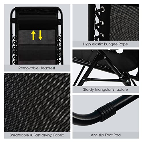Goplus Zero Gravity Chair, Adjustable Folding Reclining Lounge Chair with Pillow and Cup Holder, Patio Lawn Recliner for Outdoor Pool Camp Yard (1, Black)