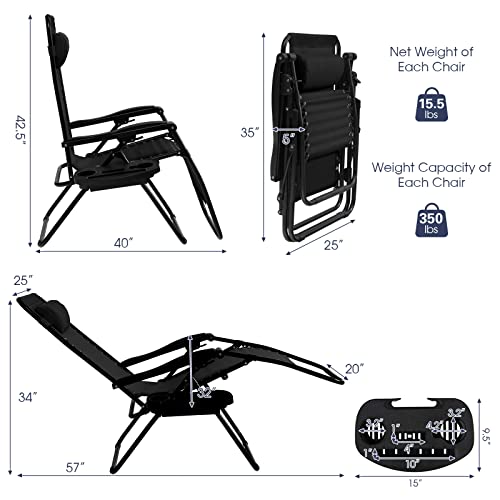 Goplus Zero Gravity Chair, Adjustable Folding Reclining Lounge Chair with Pillow and Cup Holder, Patio Lawn Recliner for Outdoor Pool Camp Yard (1, Black)