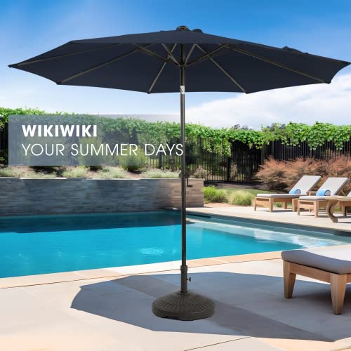 wikiwiki 9 FT Patio Umbrellas Outdoor Table Market Umbrella with Push Button Tilt/Crank,8 Sturdy Ribs, Fade Resistant Waterproof POLYESTER DTY Canopy for Garden, Lawn, Deck, Backyard & Pool