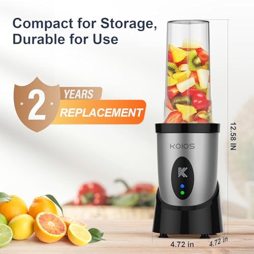 KOIOS Smoothie Blender, 900W Personal Blender for Shakes and Smoothies Kitchen with 2 No-BPA 22oz Portable Blender Cups, Single Serve Smoothies Maker Mixer for Juices, Nutritious Recipe (Light Grey)