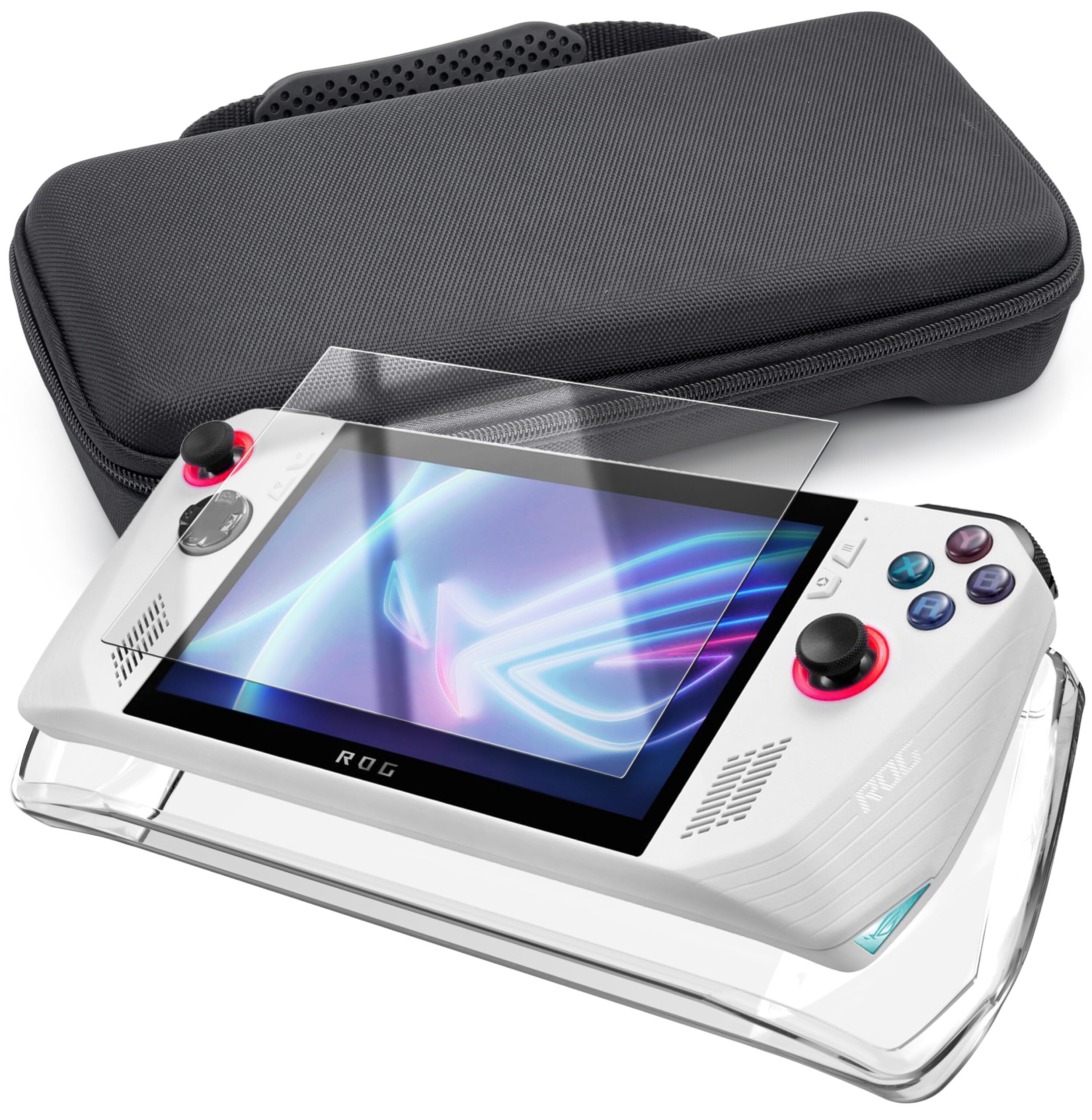 ENCASED 3-in-1 Asus ROG Ally Accessories Bundle - Clear Grip Case with Tempered Glass Screen Protector and Protective Carrying Bag with Handle (EVA Hard Shell)