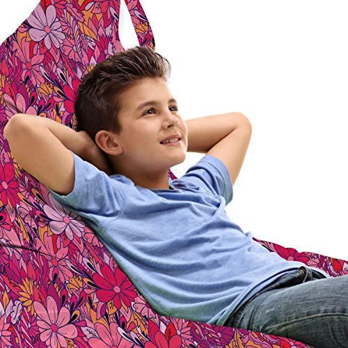 Ambesonne Floral Lounger Chair Bag, Motley Colorful Retro Arrangement of Hand Drawn Flowers in Vivid Tones, High Capacity Storage with Handle Container, Lounger Size, Magenta Plum and Apricot