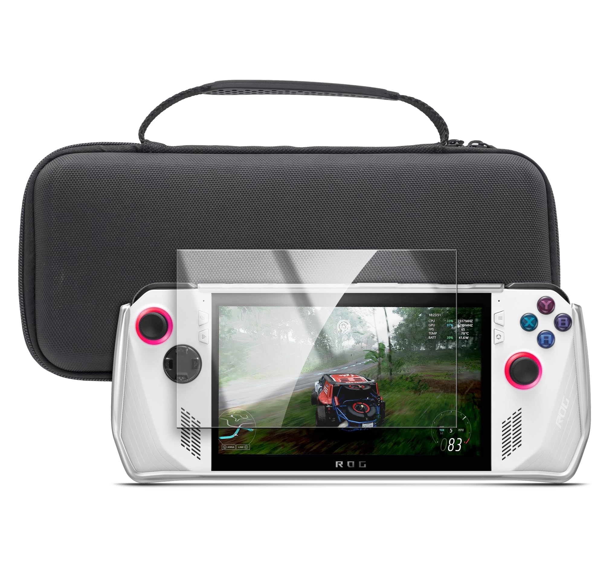 ENCASED 3-in-1 Asus ROG Ally Accessories Bundle - Clear Grip Case with Tempered Glass Screen Protector and Protective Carrying Bag with Handle (EVA Hard Shell)