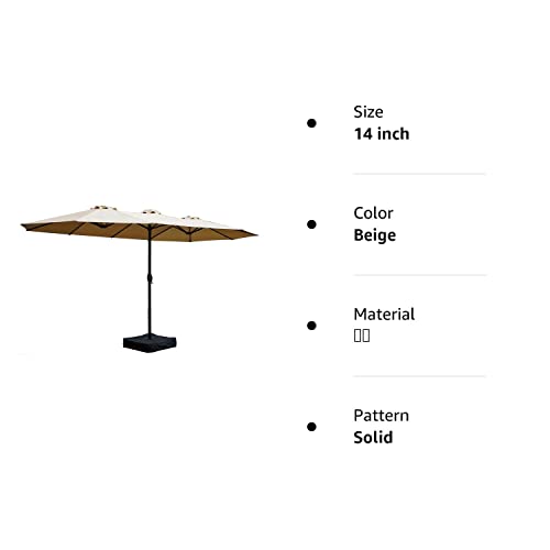 Kozyard Butterfly 14' Outdoor Patio Double-Sided Aluminum Umbrella with Crank and Base (Beige)
