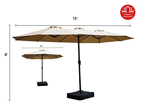 Kozyard Butterfly 14' Outdoor Patio Double-Sided Aluminum Umbrella with Crank and Base (Beige)