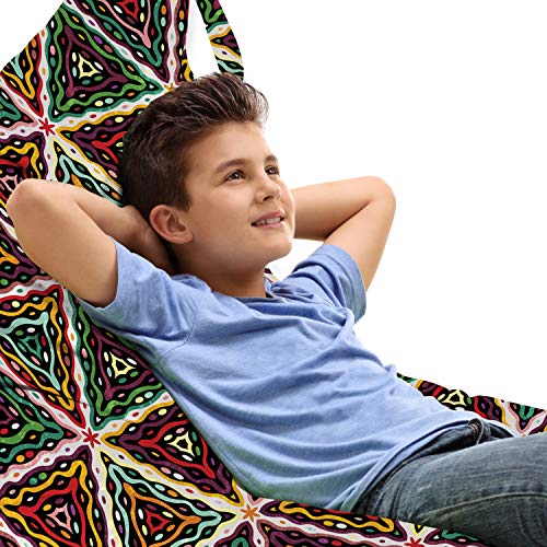Ambesonne African Lounger Chair Bag, Grunge Triangle Design Colorful Geometric Mosaic Traditional Batik Pattern Retro, High Capacity Storage with Handle Container, Lounger Size, Multicolor