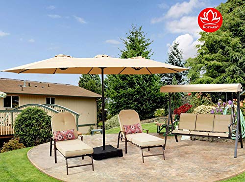 Kozyard Butterfly 14' Outdoor Patio Double-Sided Aluminum Umbrella with Crank and Base (Beige)